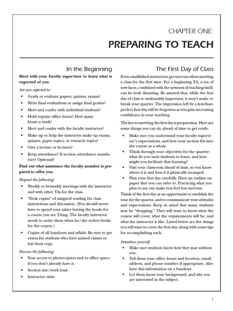 Preparing To Teach: The First Day of Class in The Beginning | PDF ...