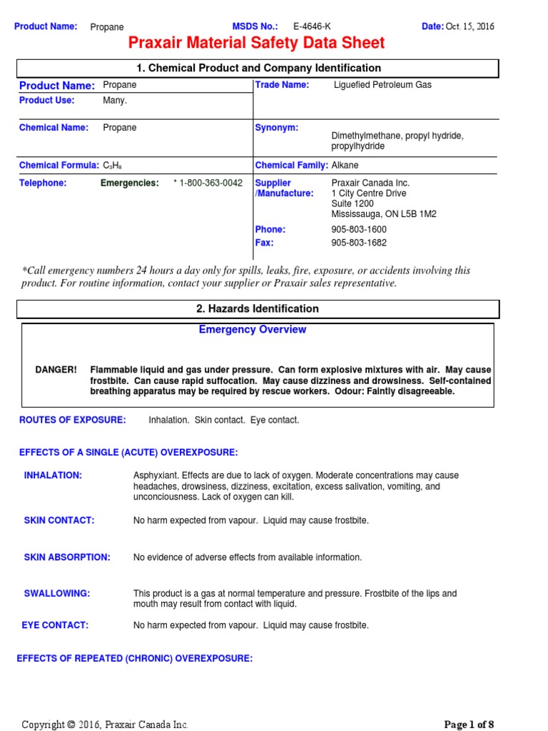 Propane Msds E4646 | PDF | Propane | Firefighting