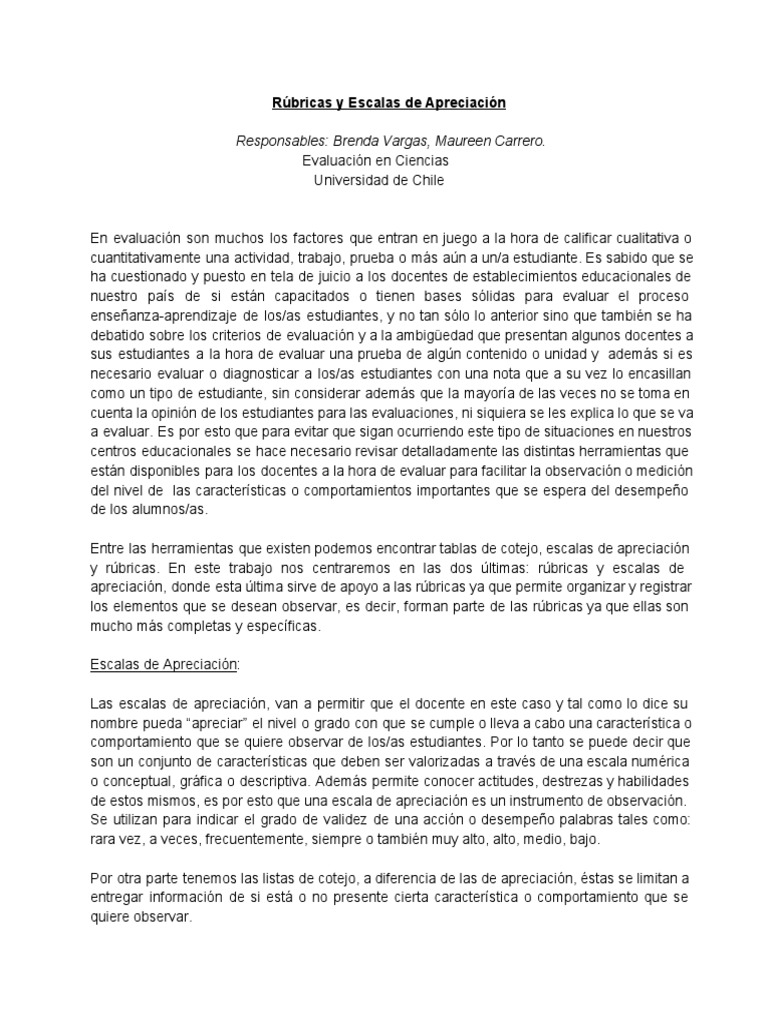 Rubricas Evaluaci N PDF | PDF | Evaluación | Rúbrica (Académica)