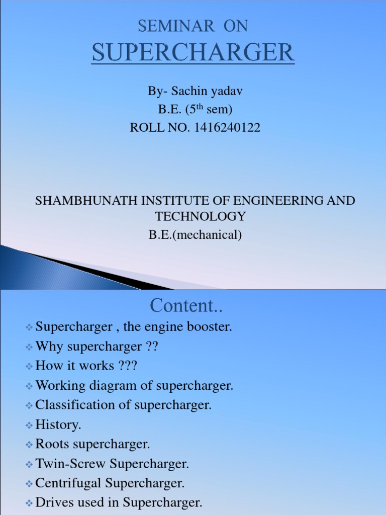 Supercharger | PDF | Turbocharger | Gas Turbine