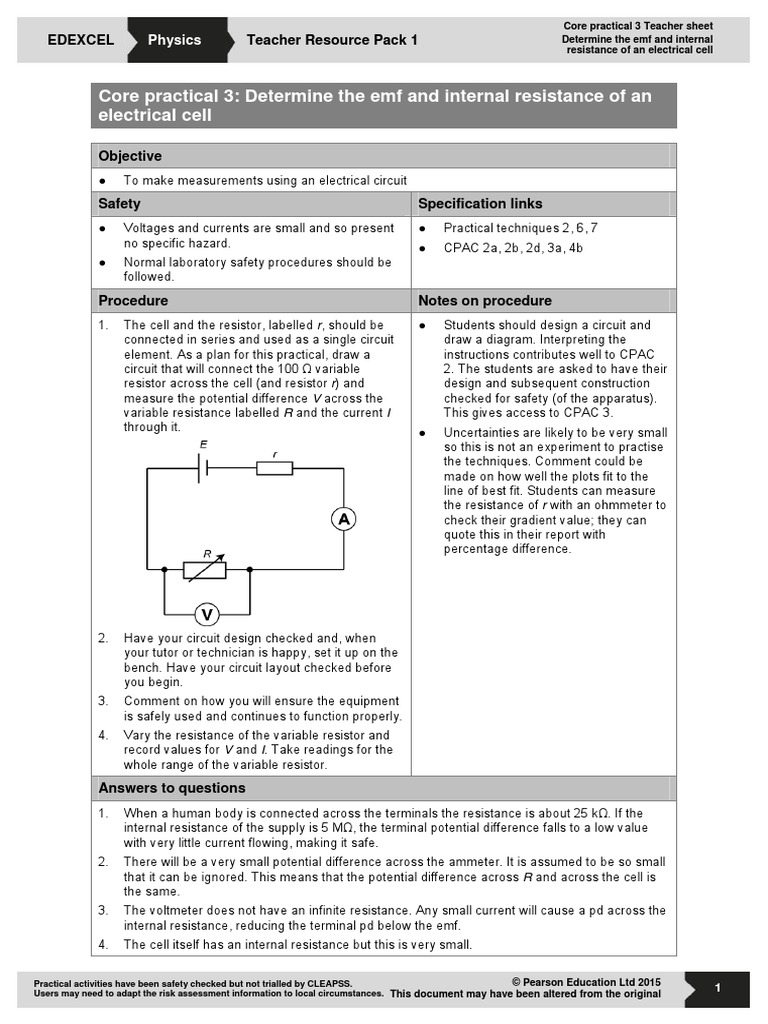 As and a Level Physics Core Practical 3 Emf and Internal Resistance ...