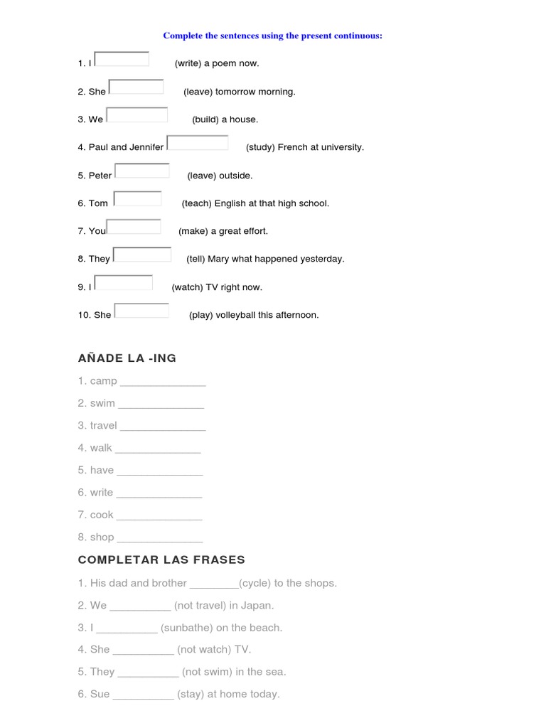 Complete The Sentences Using The Present Continuous | PDF