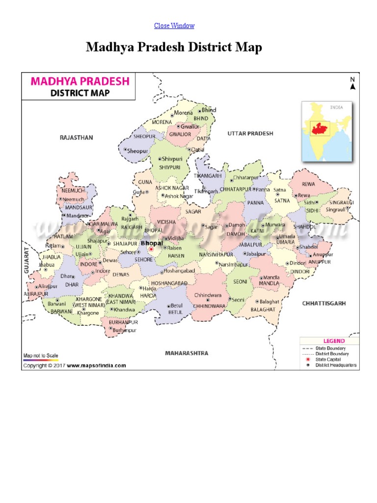 Madhya Pradesh District Map: Close Window | PDF