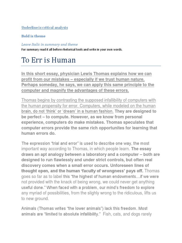 To Err Is Human | PDF | Essays | Reason