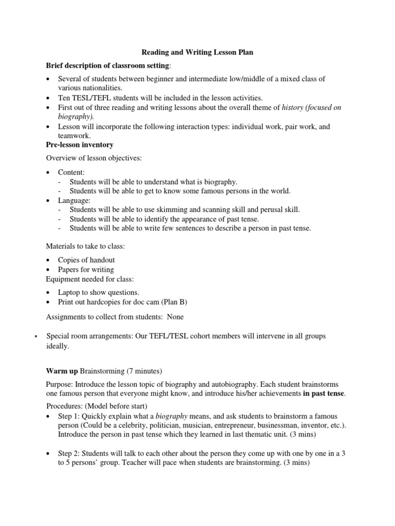 Reading Writing Lesson Plan Revised | PDF | Reading Comprehension ...