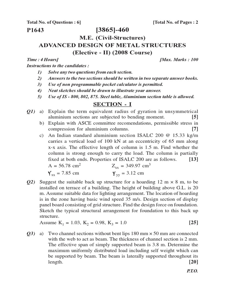 ME Structural Design Exam Questions | PDF | Beam (Structure) | Bending