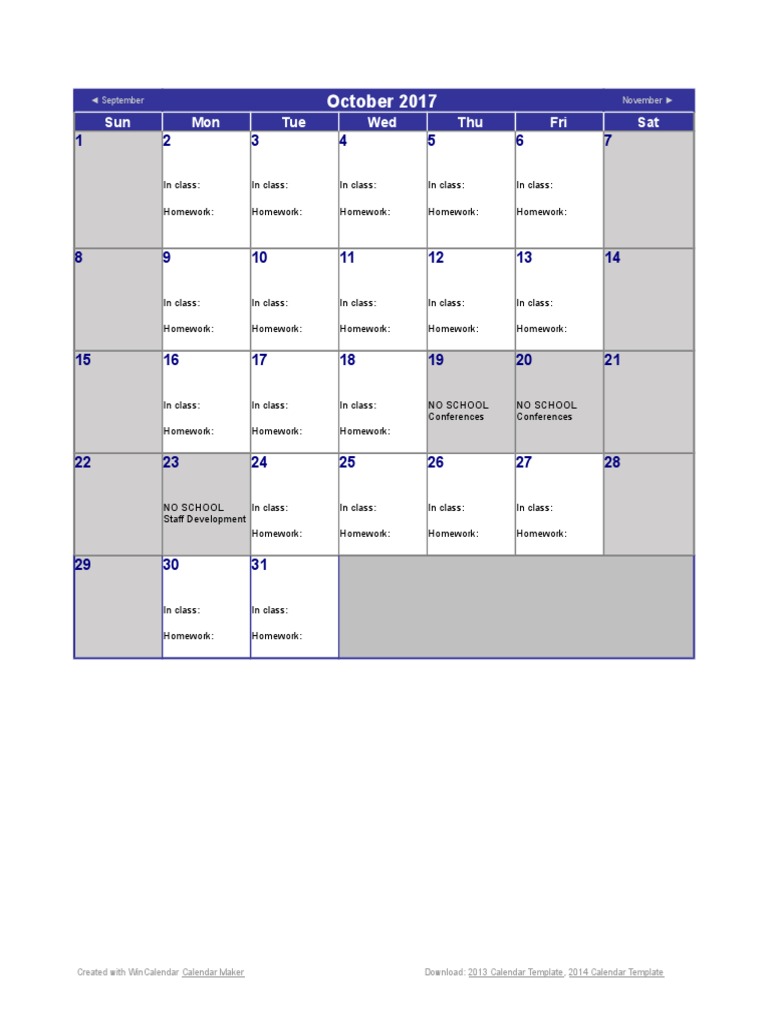 October 2017 Calendar | PDF