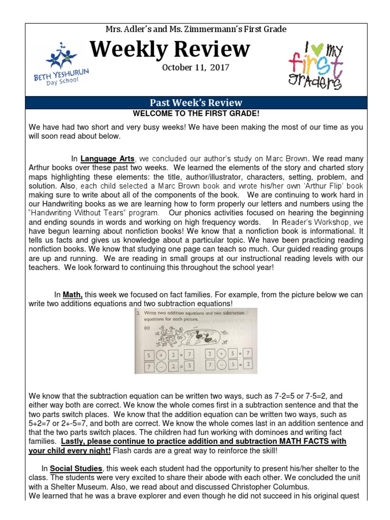 First Grade Weekly Review: Oct 11, 2017 | PDF | Phonics | Reading (Process)