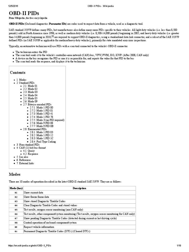 Obd Ii Pids: From Wikipedia, The Free Encyclopedia | PDF | Engines | Vehicle Technology
