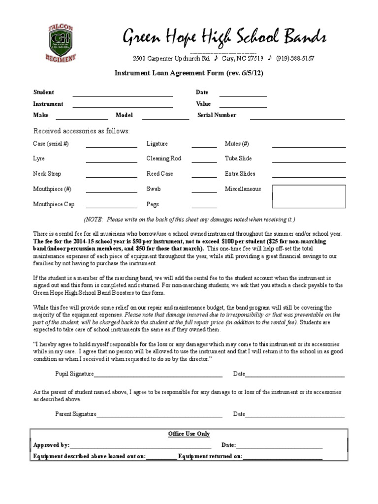 Instrument Loan Agreement Form | PDF | Fee | Economies