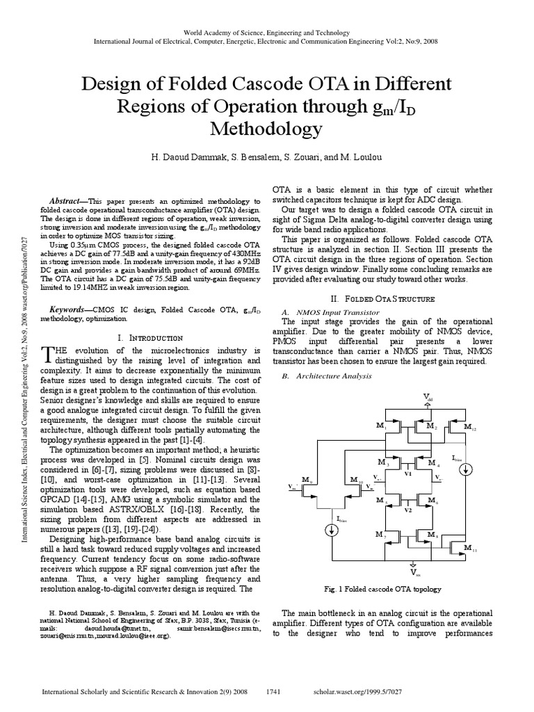 Optimized Folded Cascode OTA Design | PDF | Mosfet | Amplifier