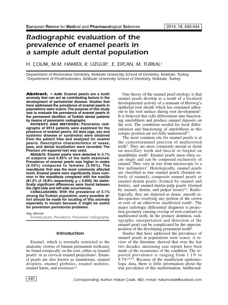 Radiographic Evaluation Of The Prevalence Of Enamel Pearls In A Sample
