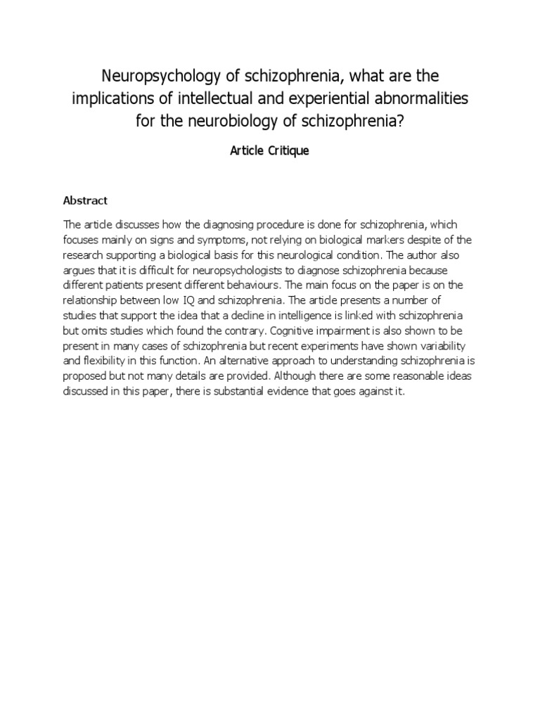 Neuropsychology of Schizophrenia, What Are The Implications of ...