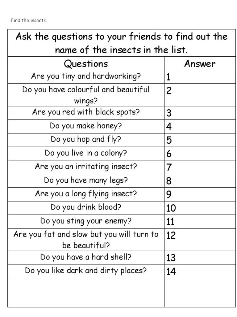 Ask The Questions To Your Friends To Find Out The Name of The Insects ...