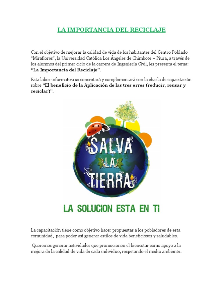 La Importancia Del Reciclaje | PDF | Reciclaje | Residuos