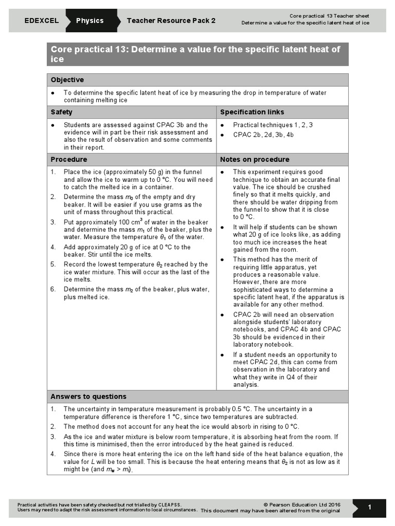 As and A Level Physics Core Practical 13 Specific Latent Heat (Student Tea | Download Free PDF ...
