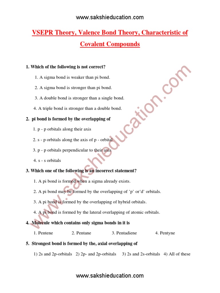 Vsepr Theory | PDF | Chemical Bond | Covalent Bond