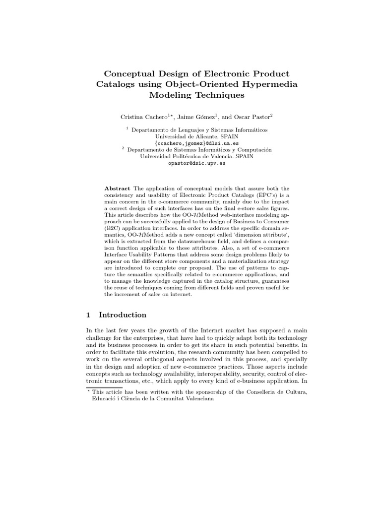 Conceptual Design of Electronic Product Catalogs Using Object-Oriented Hypermedia Modeling ...