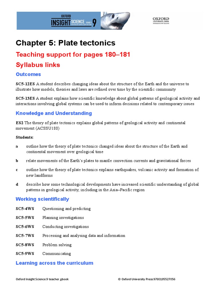 Chapter 5: Plate Tectonics: Teaching Support For Pages 180-181 Syllabus ...