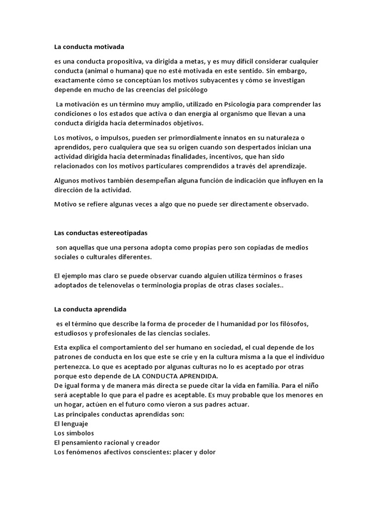 Características de la conducta motivada | PDF | Comportamiento | Sociedad