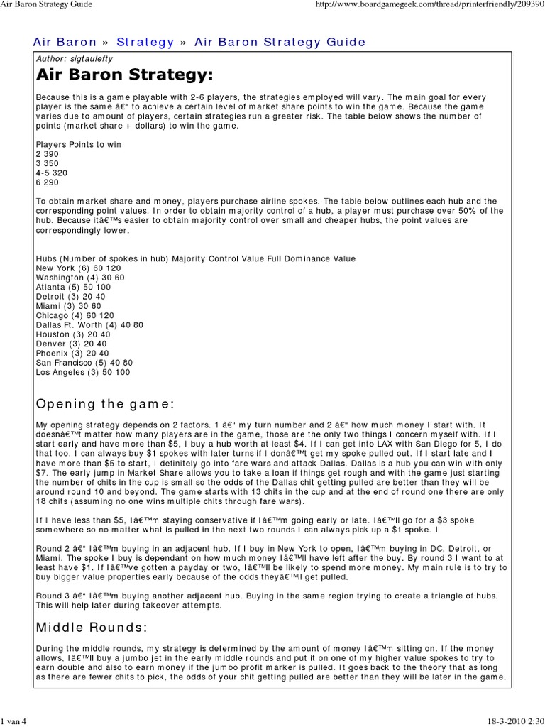 Avalon Hill Air Baron - Strategy Guide | Download Free PDF | Airline ...