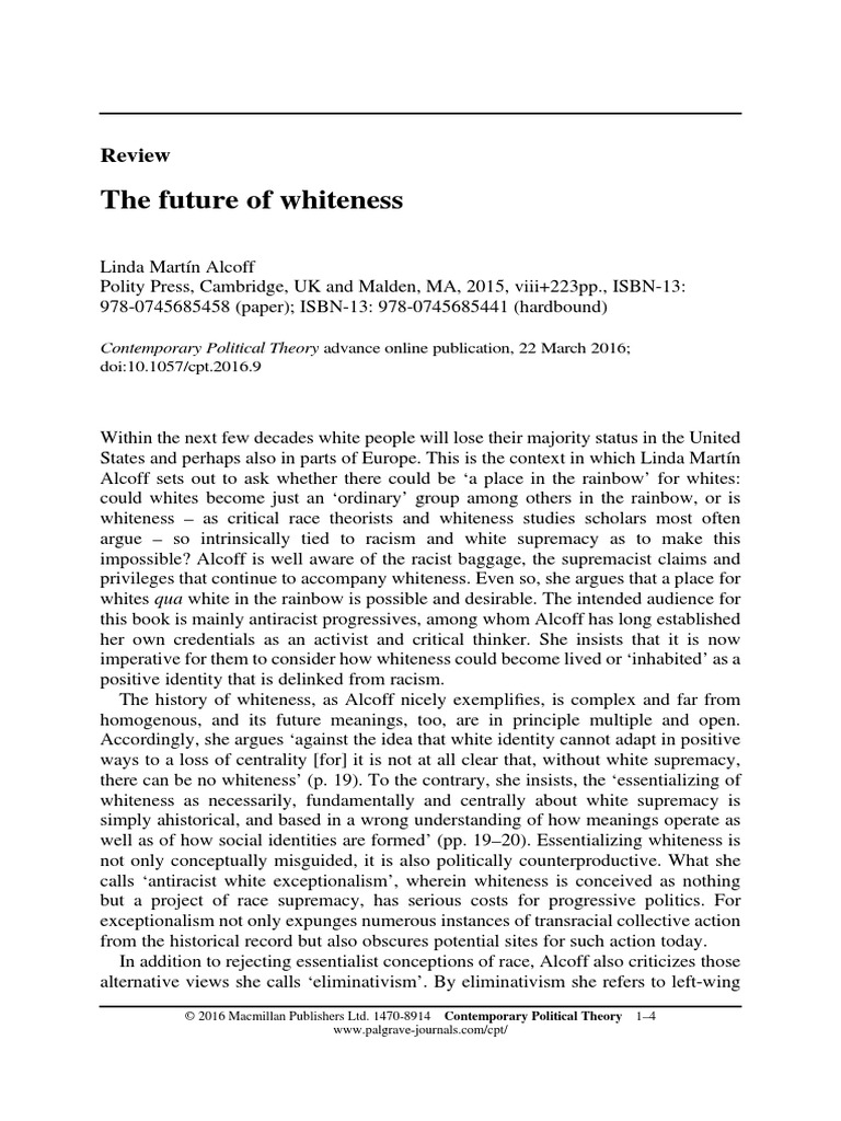 Linda Alcoff The Future of Whiteness Book Review | PDF | Whiteness ...