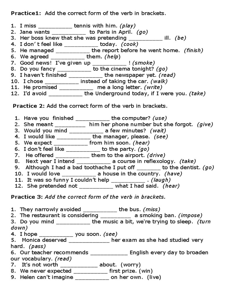 Verb Conjugation Practice: Adding Correct Verb Forms in Context | PDF ...