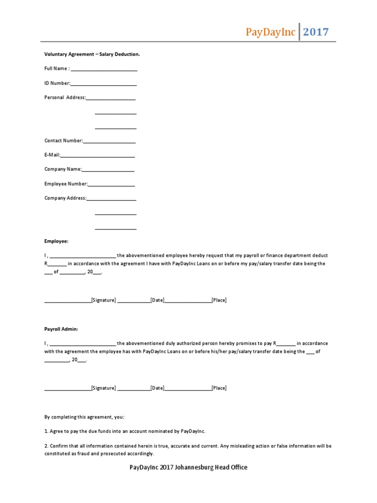 PayDayInc Voluntary Agreement | PDF | Payroll | Government