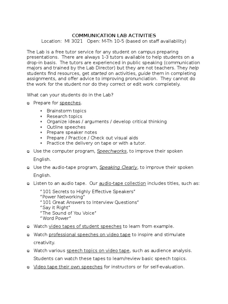 Comm Lab Activities | PDF | Tutor | Speech