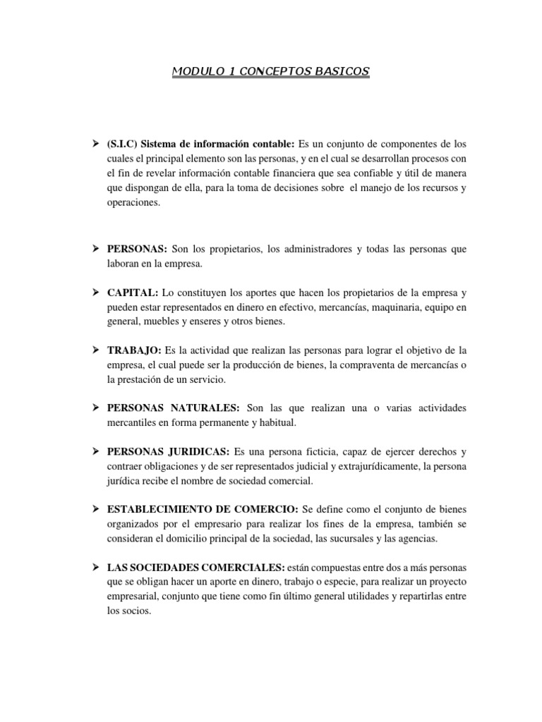 Modulo 1 Conceptos Basicos | PDF | Sociedad de responsabilidad limitada | Contabilidad