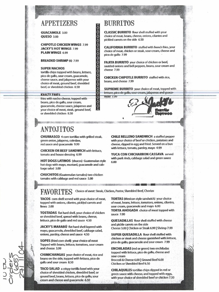 Jacky's Burrito Express Menu | PDF | Restaurants | Gastronomy