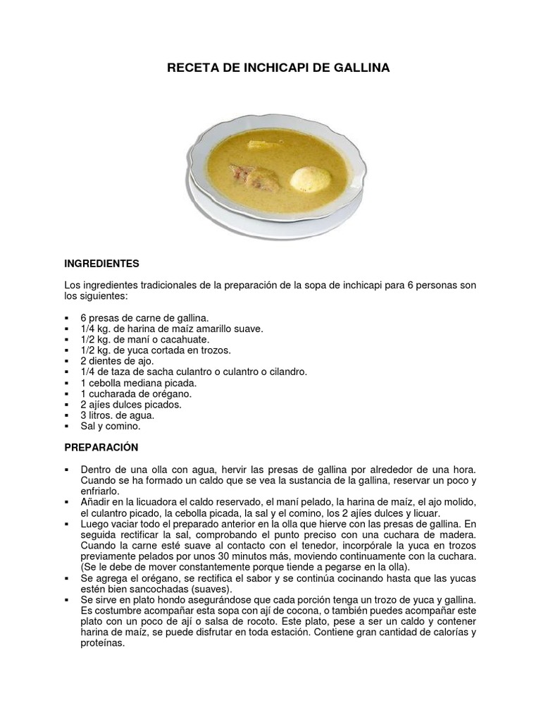 Receta de Inchicapi de Gallina y Patarasca | Cilantro | Sopa