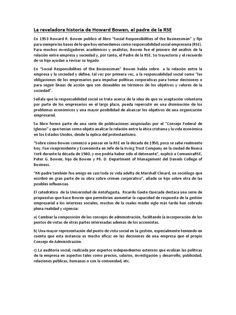 La Reveladora Historia de Howard Bowen | PDF | Responsabilidad social ...