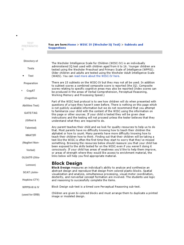 Wisc IV | PDF | Wechsler Adult Intelligence Scale | Behavioural Sciences