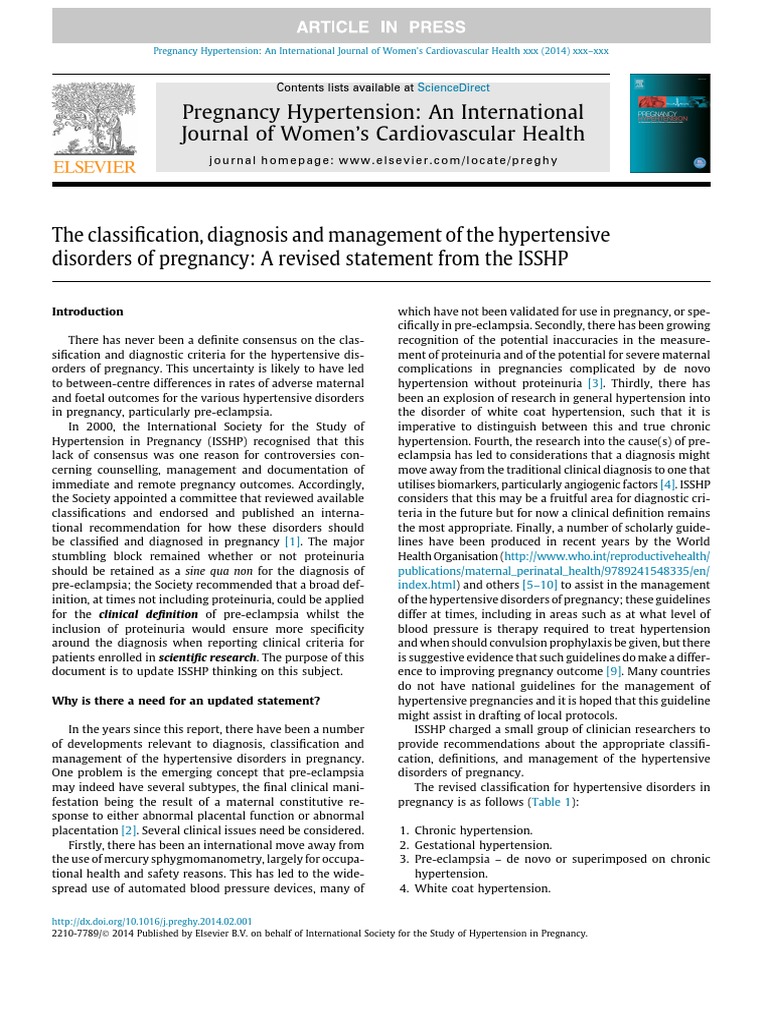 ISSHP Classification of Hypertensive Disorders of Pregnancy 2014 | PDF ...