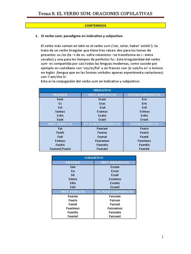 El Verbo Sum en Latín: Conjugación y Uso | PDF | Verbo | Asunto (gramática)