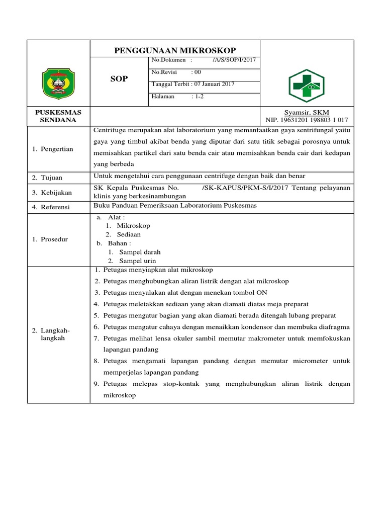 Sop Penggunaan Mikroskop | PDF