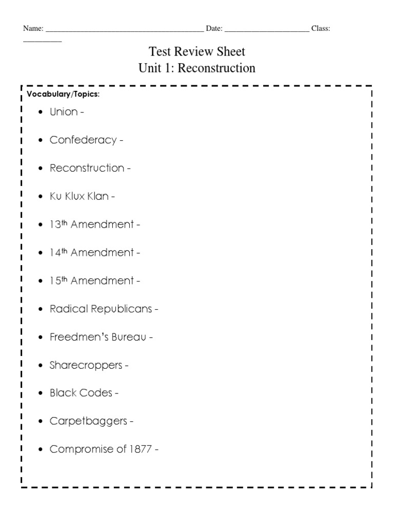 Reconstruction Era Review Guide | PDF | Reconstruction Era | Ulysses S ...