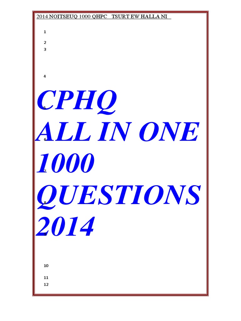 1000 Questions in CPHQ | PDF | Patient Safety | Surgery