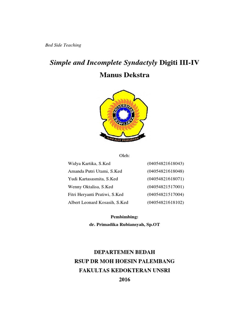Simple and Incomplete Syndactyly Digiti III-IV: Manus Dekstra | PDF