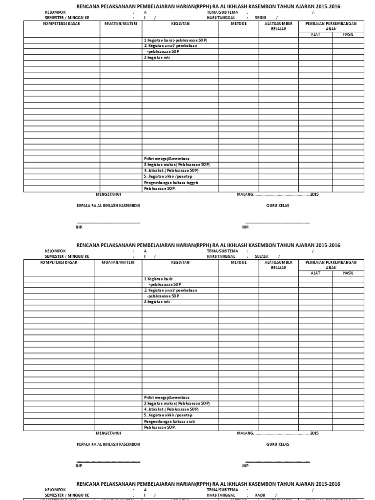 Contoh Format RPPH | PDF