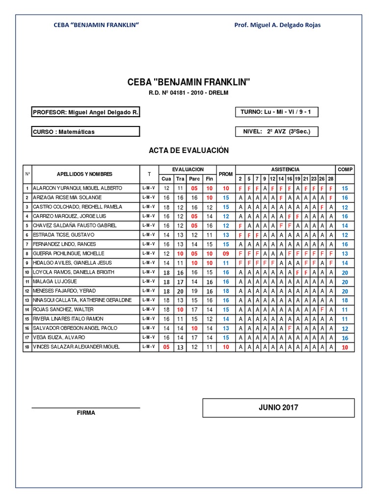 Registro - Junio (2do y 4to) - Miguel Delgado Word | PDF