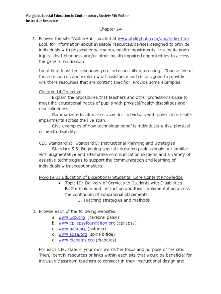 Web Exercises Chapter 14 | PDF | Special Education | Disability