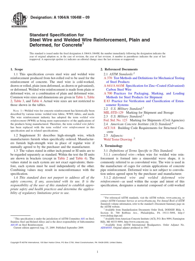 Astm A1064 - A1064m-09 | PDF | Ultimate Tensile Strength | Yield ...