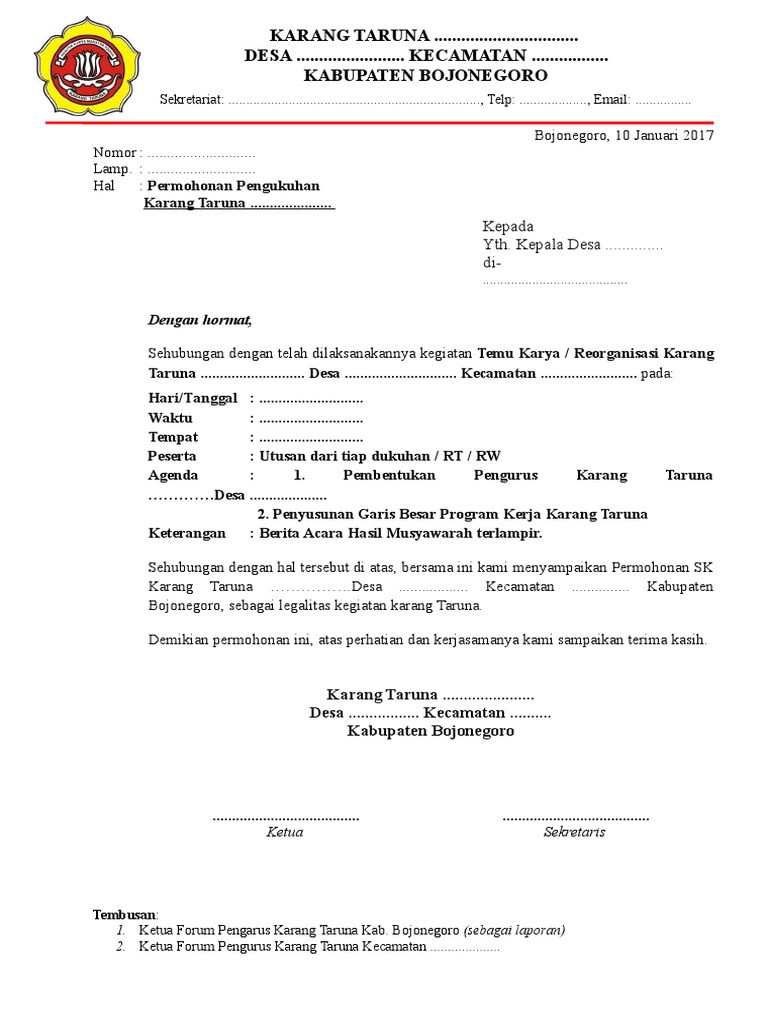 Surat (Permohonan SK, Berita Acara, Susunan Pengurus, Garis Besar ...