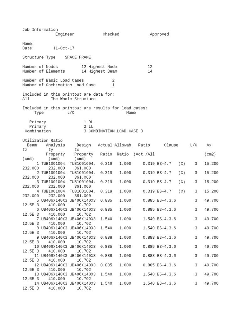 Structural Frame Analysis and Design Report: Utilization Ratios and ...