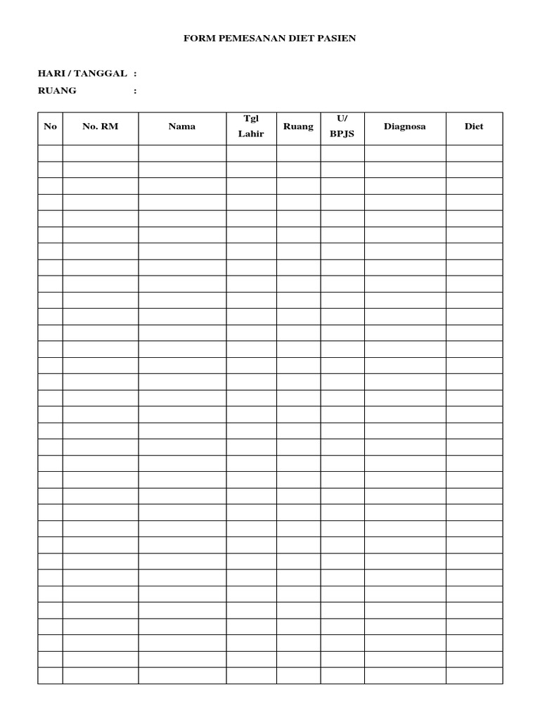 Form Pemesanan Diet Pasien | PDF