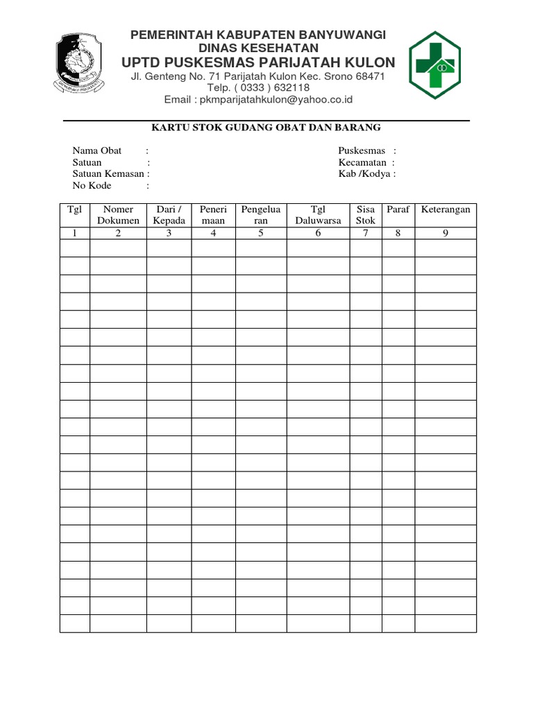 Kartu Stok Gudang Obat Dan Barang | PDF