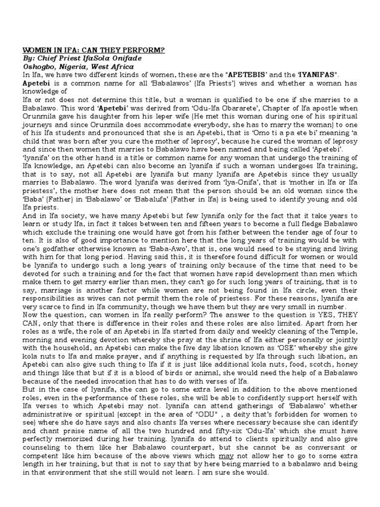 Women in Ifa: Roles and Titles | PDF | Religion And Belief