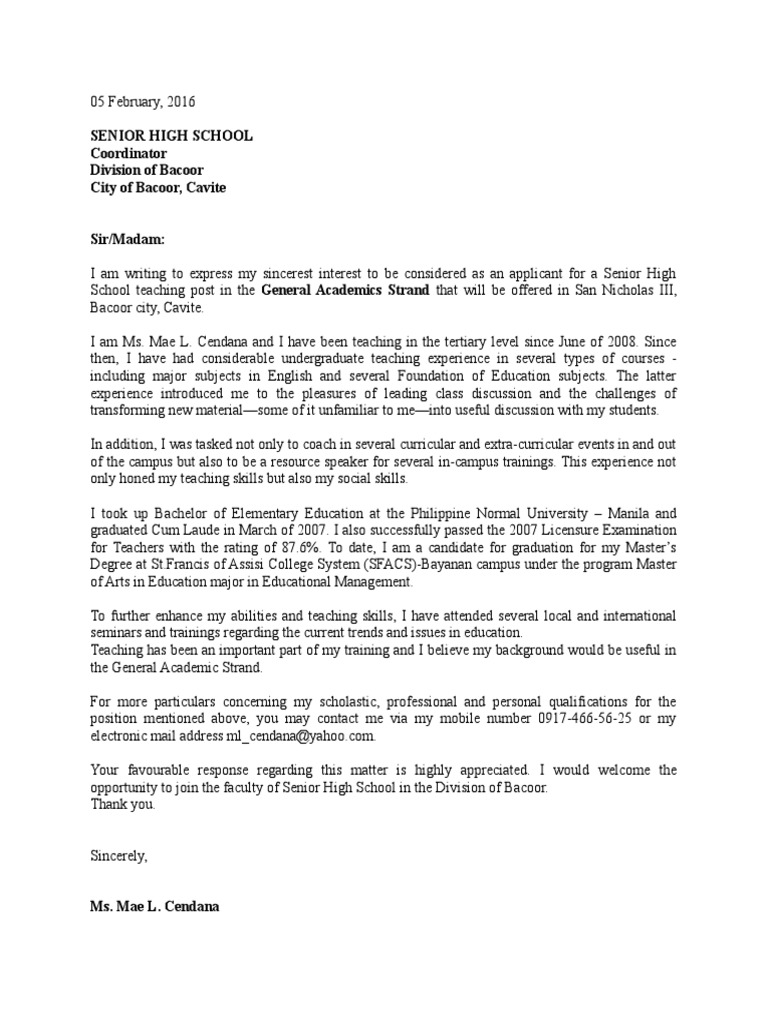 Cover Letter - Doc Shs 1 | PDF